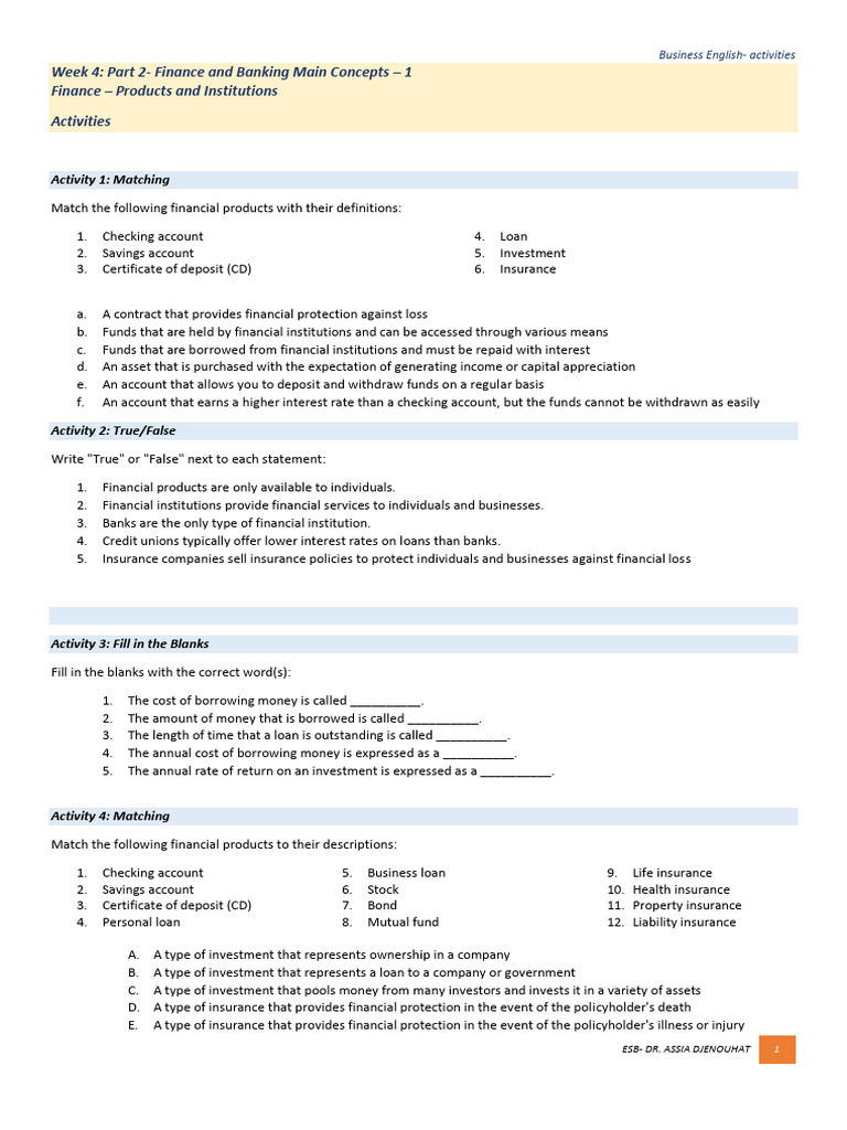 Part 2-1 - Activities | PDF | Interest | Deposit Account