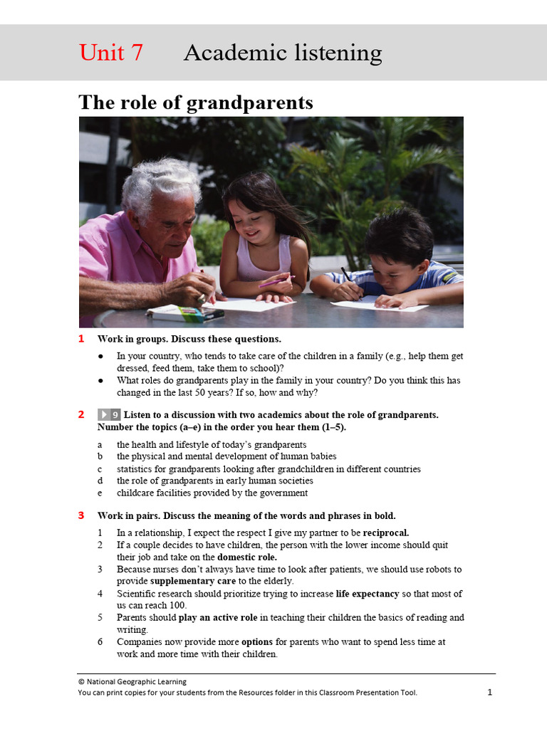 Listening U7 Worksheet The Role of Grandparents | PDF | Grandparent ...