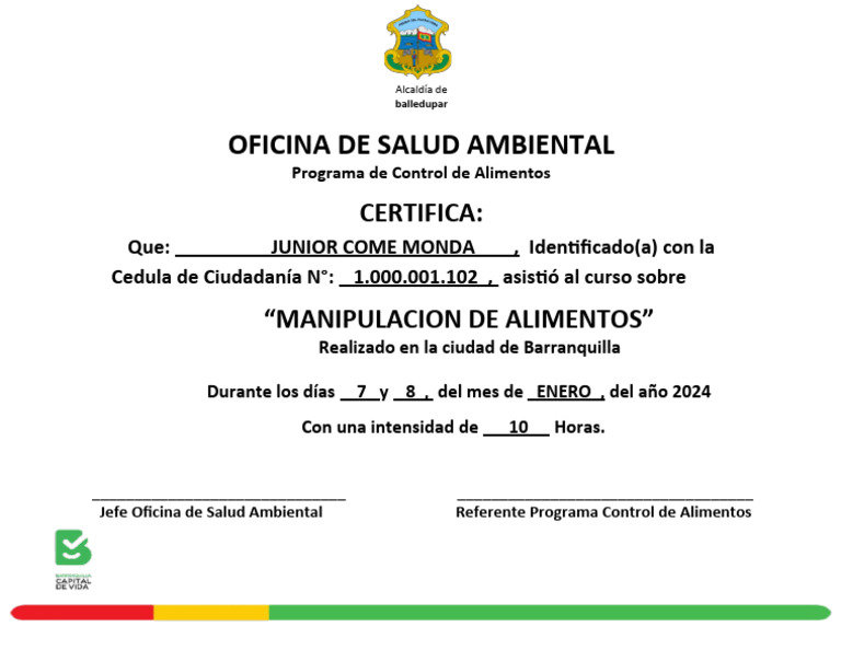 Manipulacion de Alimentos Certificado Laboral | PDF Manipulacion de Alimentos Certificado Laboral | PDF