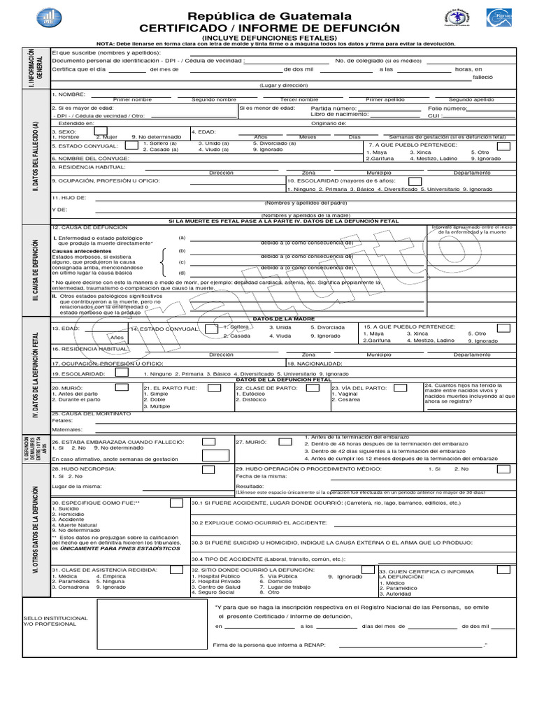 Certificado de Defunción y Defunción Fetal - Guatemala | PDF | Documento de identidad | Parto