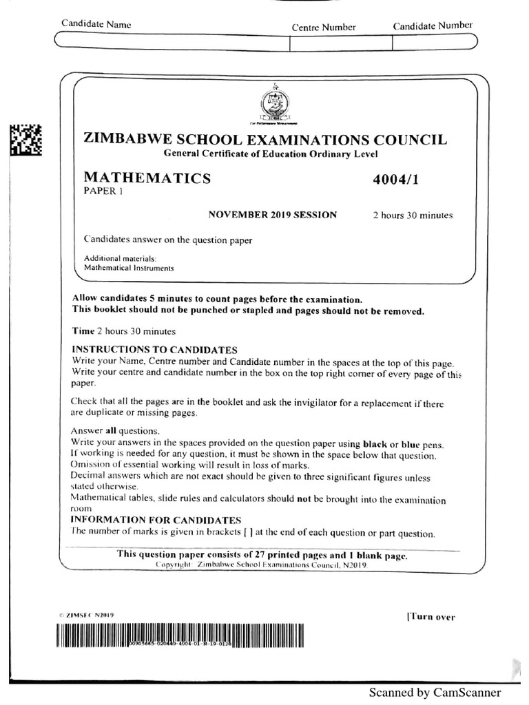 November 2019 Maths Paper 1 | PDF