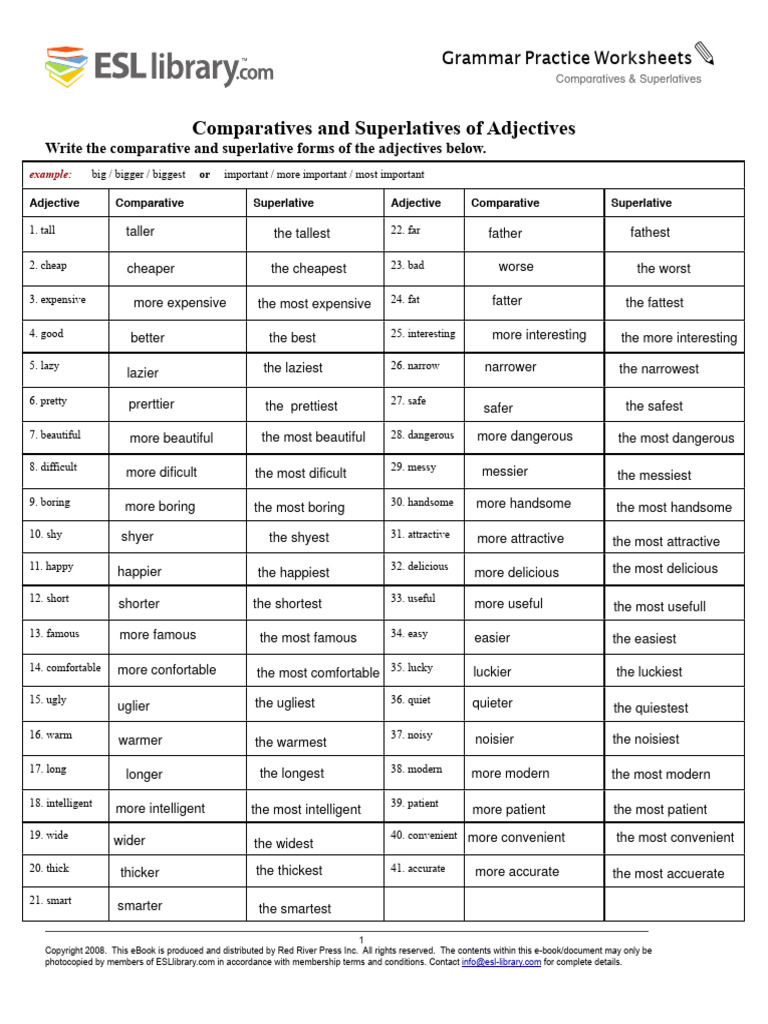 Comparatives Superlatives Worksheet With OUT Answers | PDF | Adverb