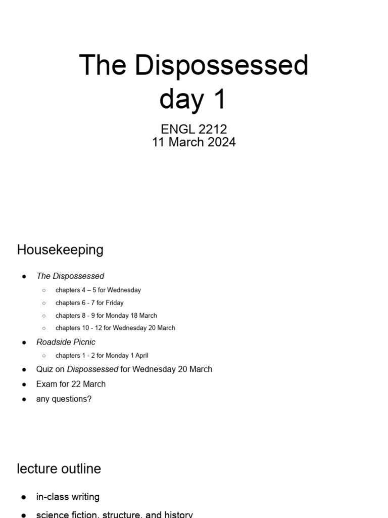 ENGL 2212 The Dispossessed Day 1 | PDF | Science Fiction | Science