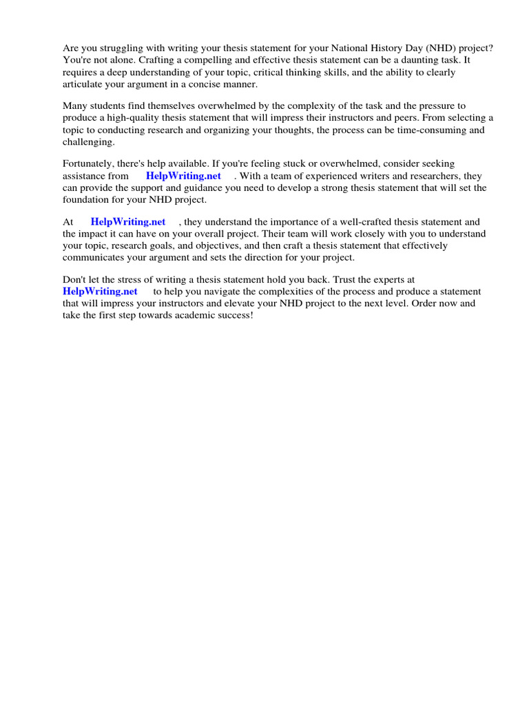 Thesis Statement Examples For NHD | PDF | Essays | Thesis