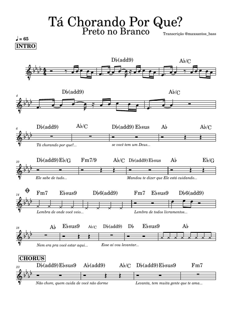Partitura - Tá Chorando Por Que? | PDF