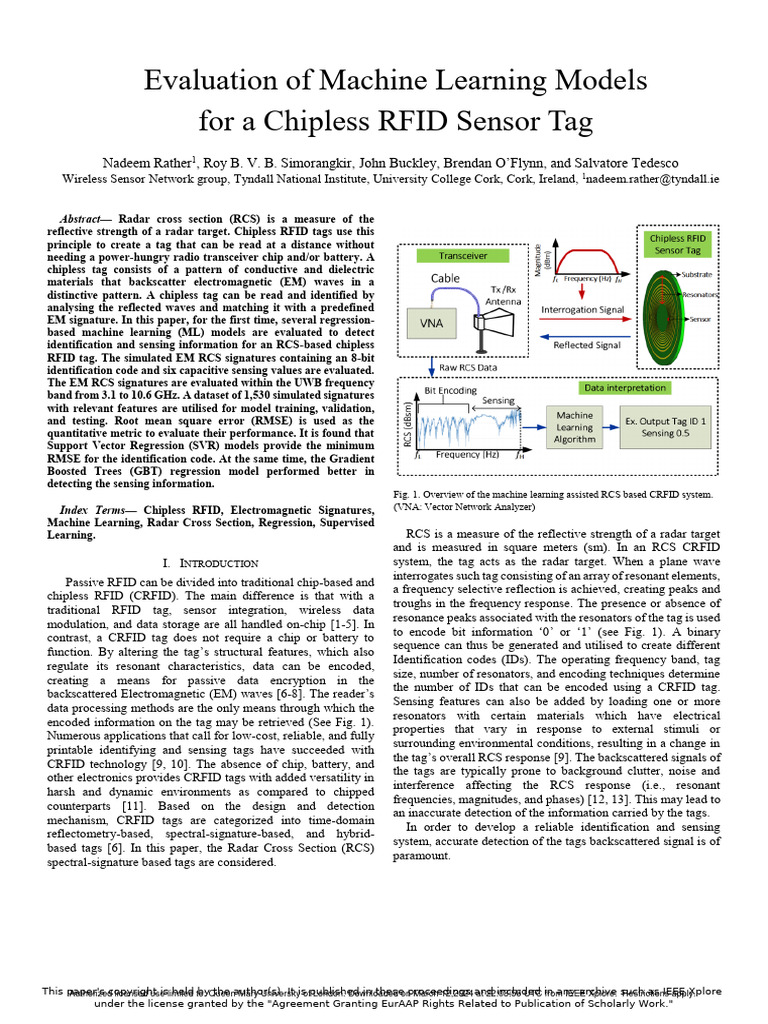 Evaluation of Machine Learning Models For A Chipless RFID Sensor Tag | PDF | Radio Frequency ...