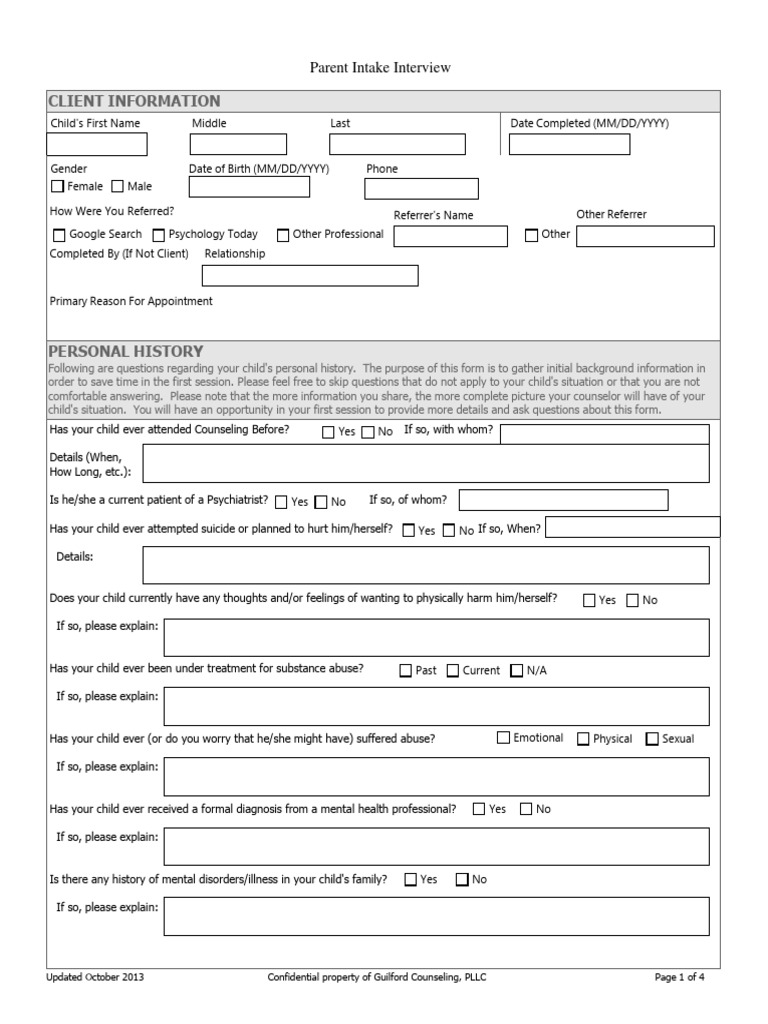 Parent Intake Interview | PDF | Diet (Nutrition) | Diet & Nutrition