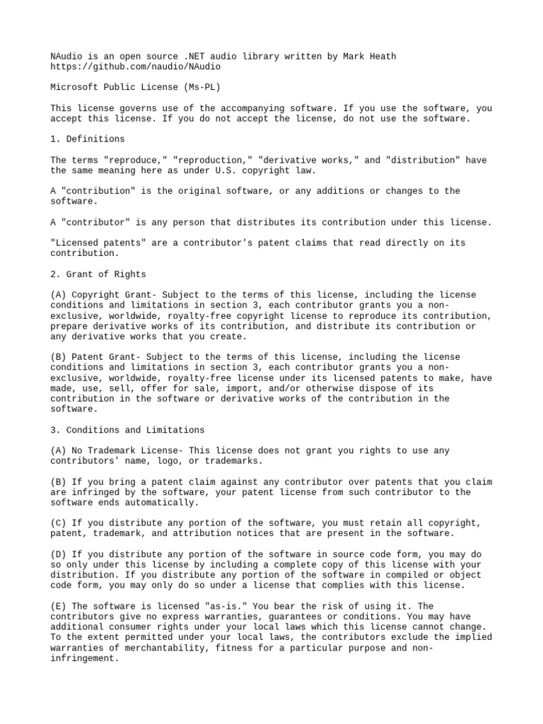 NAudio License | PDF | License | Copyright
