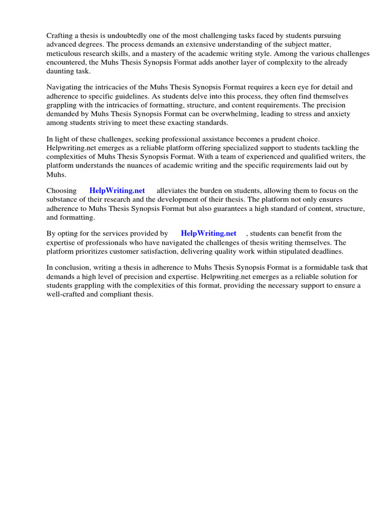 Muhs Thesis Synopsis Format | PDF | Thesis