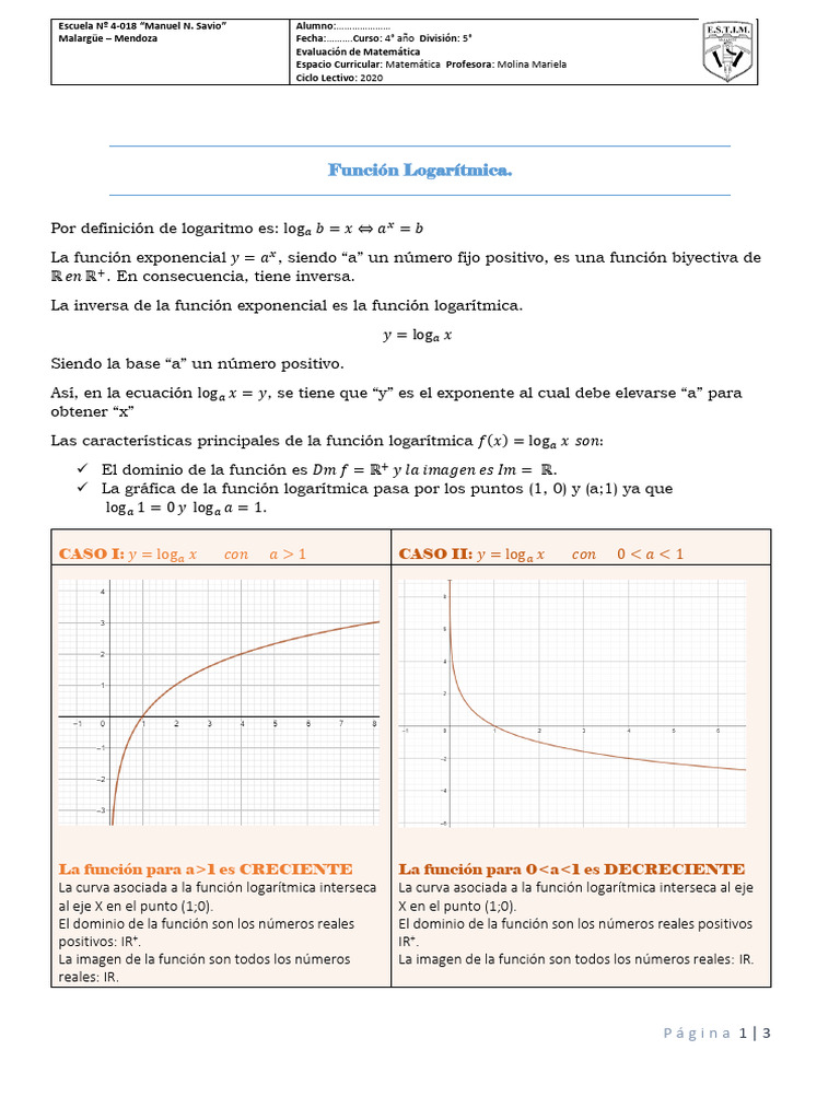 Función Logaritmica | PDF | Logaritmo | Función (Matemáticas)