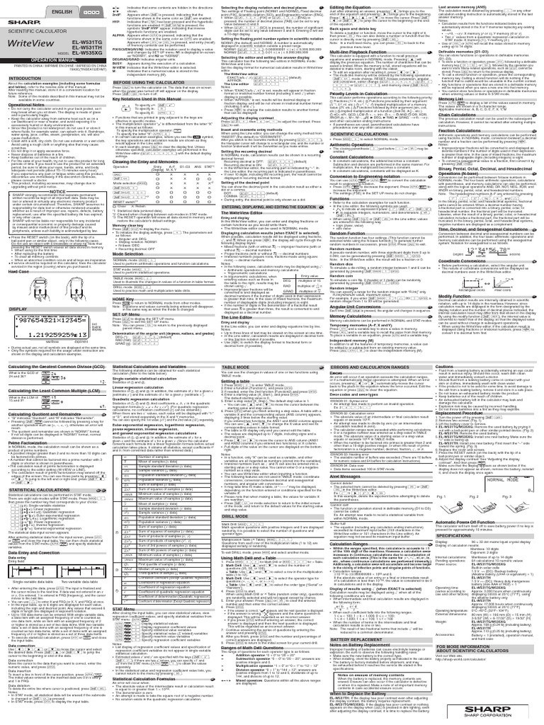Sharp Scientific Calculator | PDF | Numbers | Decimal