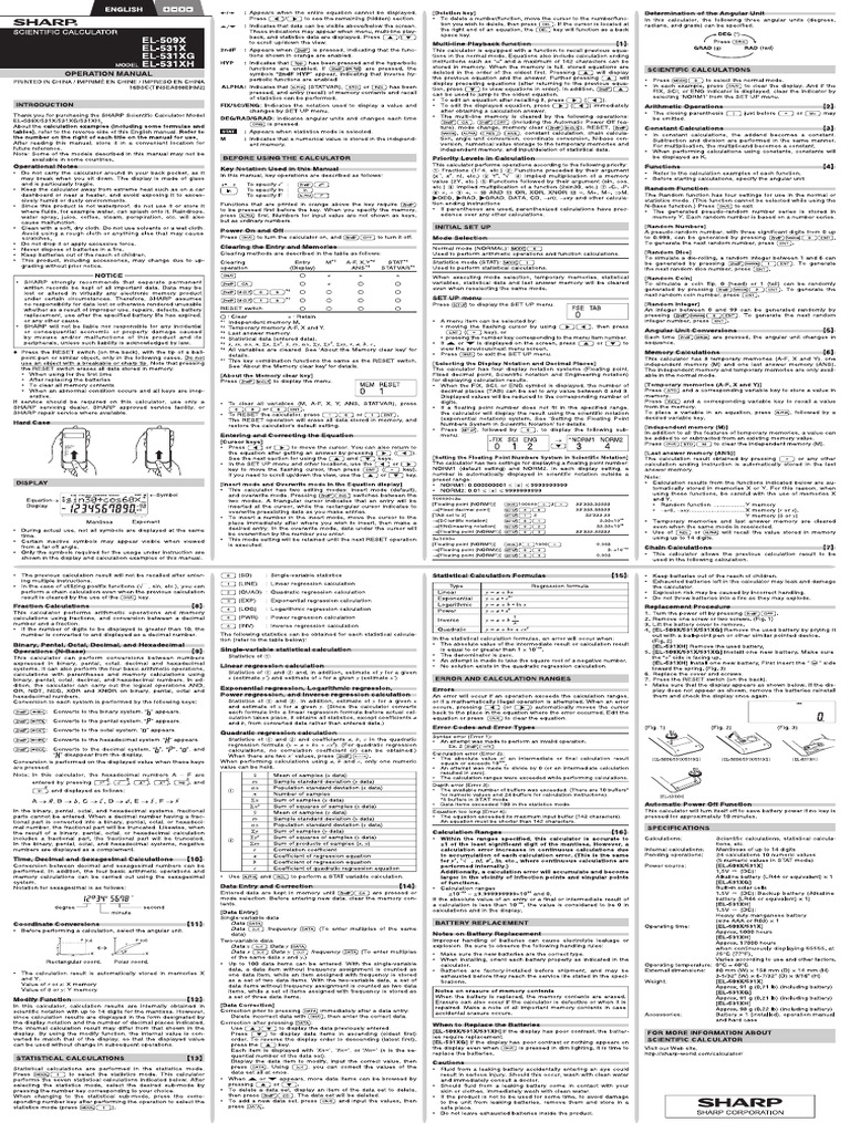 Sharp Calculator User Manual Pdf