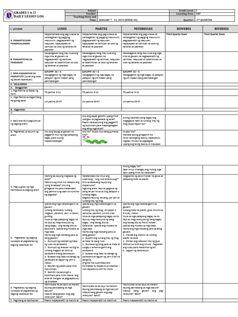 DLL - Esp 1 - Q3 - W10 | PDF