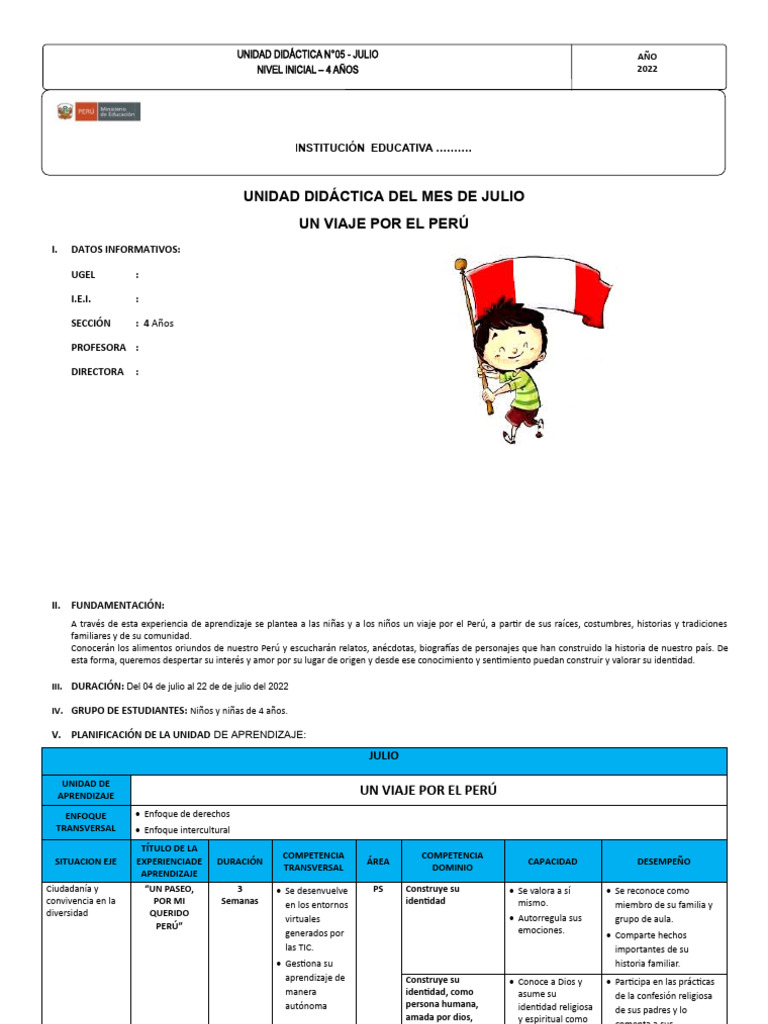4 Años - Julio Unidad | PDF | Perú | Aprendizaje