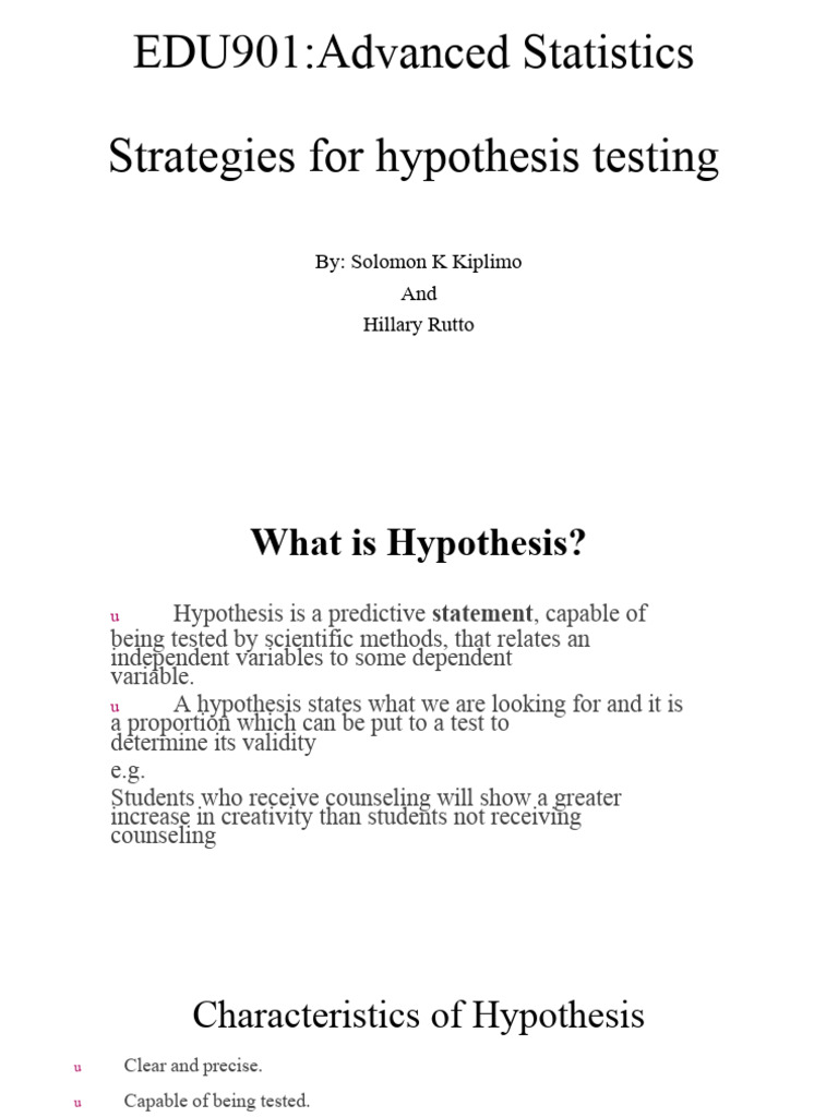 Hypothesis Testing in Advanced Statistics | PDF | P Value | Hypothesis