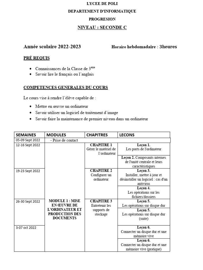 PROGRESSION 2NDE C | PDF