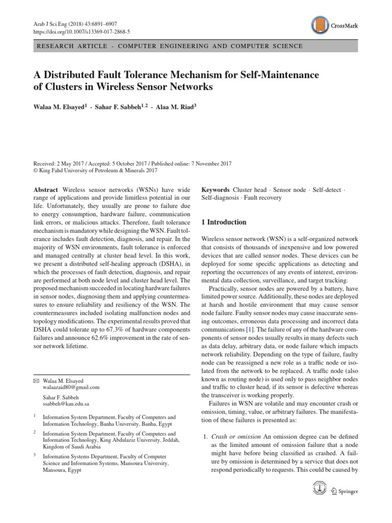 A Distributed Fault Tolerance Mechanism For Self-Maintenance - of Clusters in Wireless Sensor ...