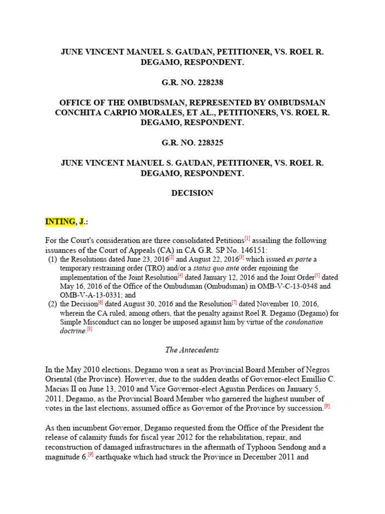 Supreme Court Ruling on Degamo Misconduct | PDF | Injunction | Certiorari