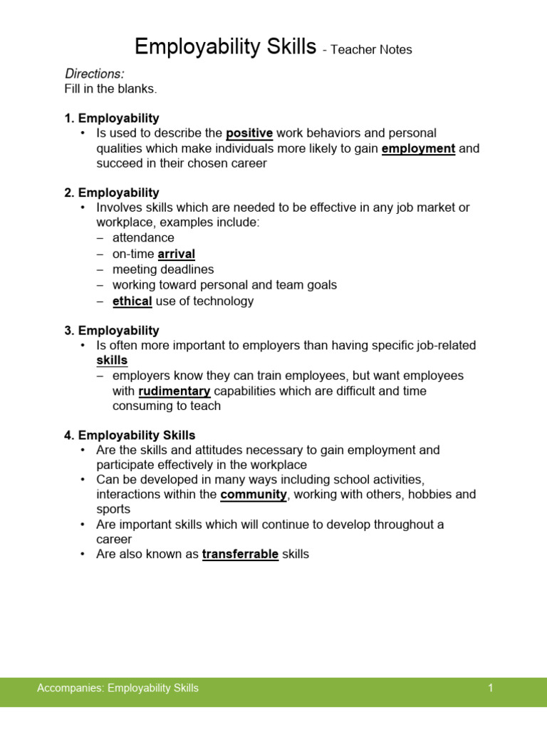 Employability Skills L6-Summary - 121514 | PDF | Leadership ...