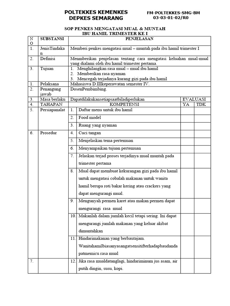 Sop Penkes Mengatasi Mual | PDF