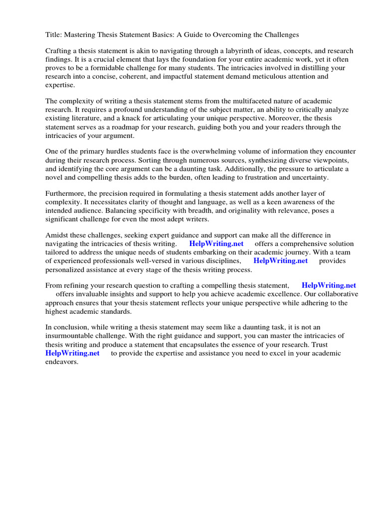 Thesis Statement Basics | PDF | Essays | Thesis