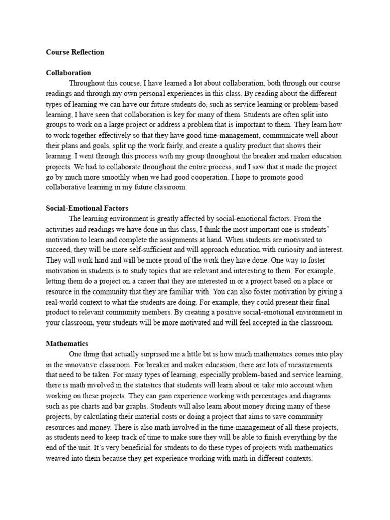 Final Course Reflection | PDF | Learning | Thought