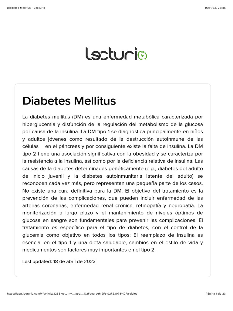 Diabetes Mellitus - Lecturio | PDF | Diabetes | Insulina