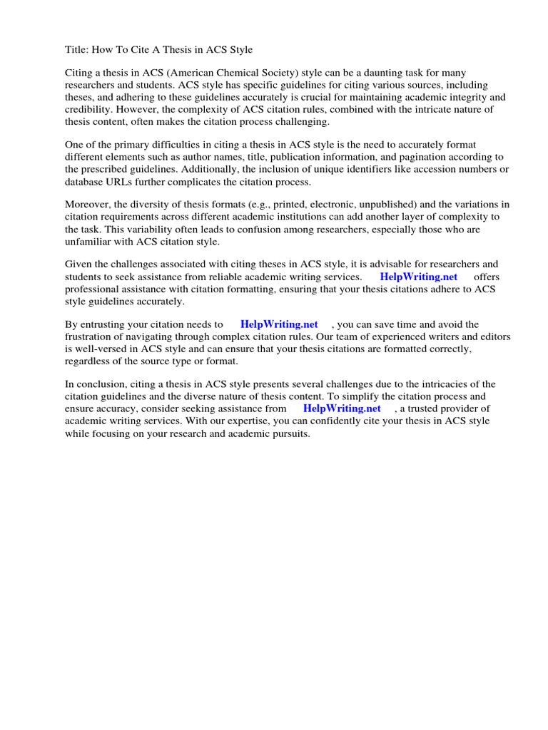 How To Cite A Thesis Acs Style | PDF | Citation | Thesis