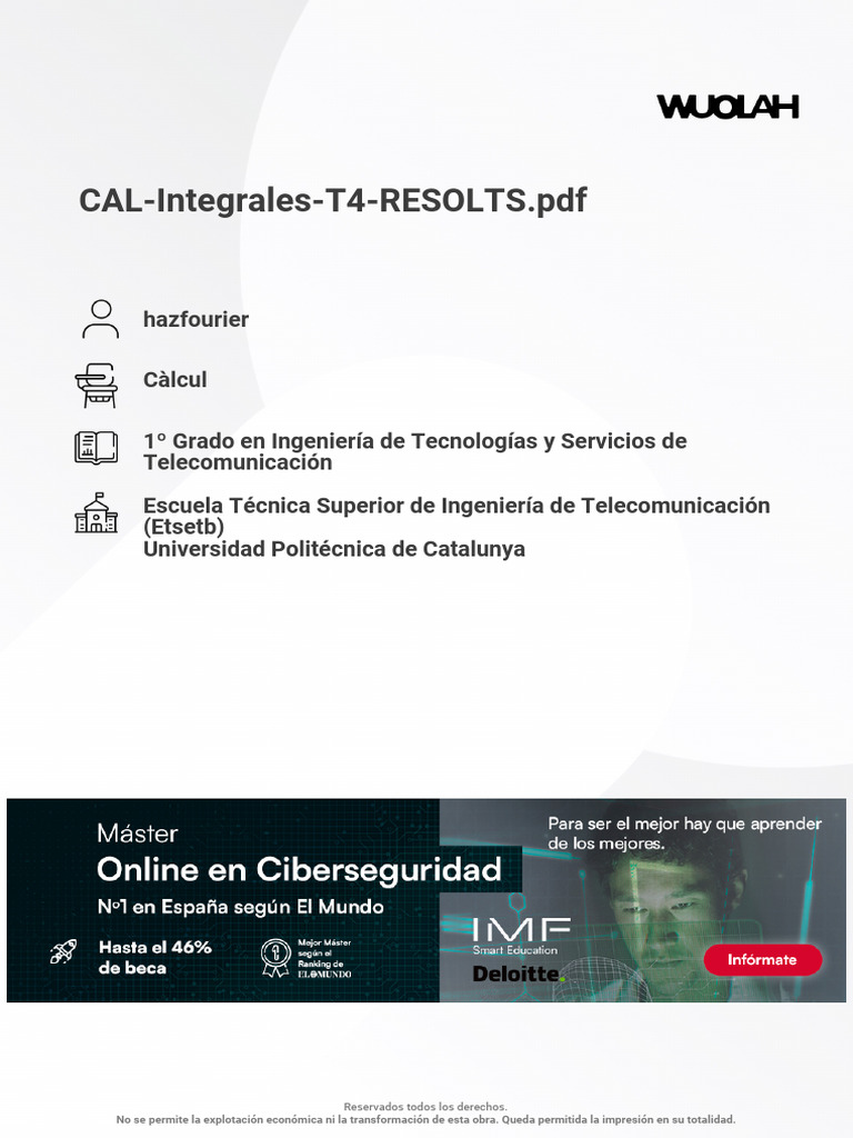 Wuolah Free CAL Integrales T4 RESOLTS | PDF | Funciones y mapeos | Cálculo