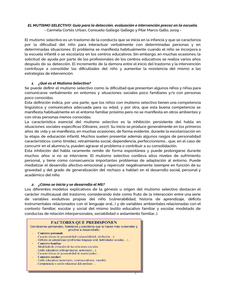 Mutismo Selectivo | PDF | Trastorno mental | Ansiedad