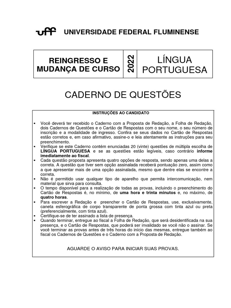 UFF TRM2022 Prova MEDIO LinguaPortuguesa | PDF | Amor | Science