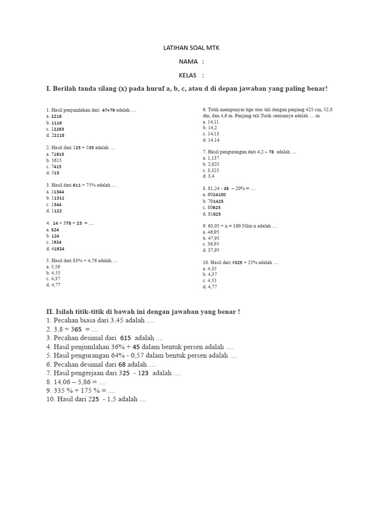 Latihan Soal MTK | PDF