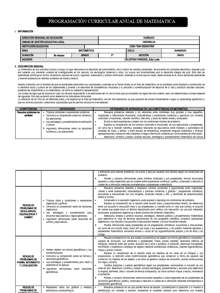 3ro Programacion Anual Matemática | PDF | Ecuaciones | Geometría