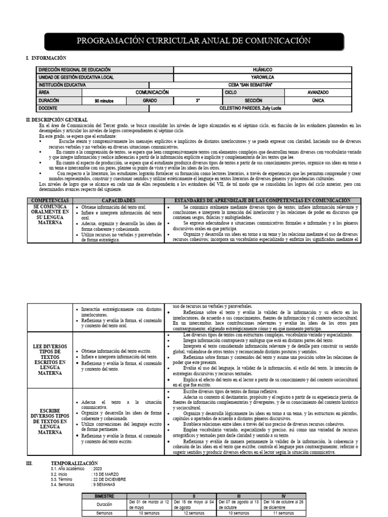 3ro Programacion Anual Comunicación Youteacher - Net (Reparado) | PDF | Aprendizaje | Enseñando