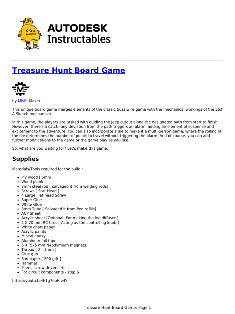 Treasure Hunt Board Game | PDF | Screw | Adhesive