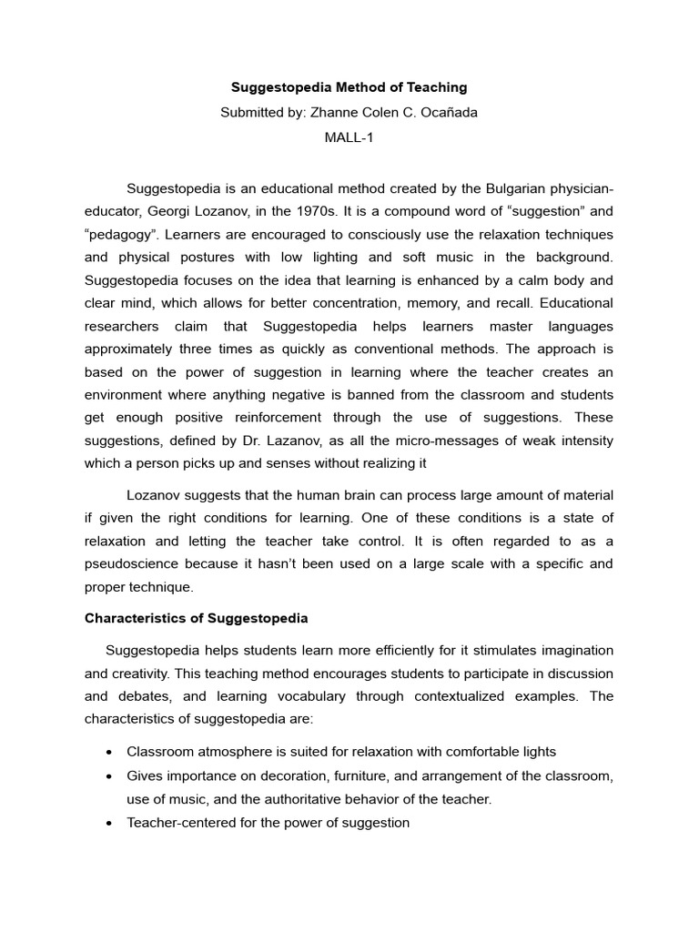 Overview of Suggestopedia Method | PDF | Learning | Second Language