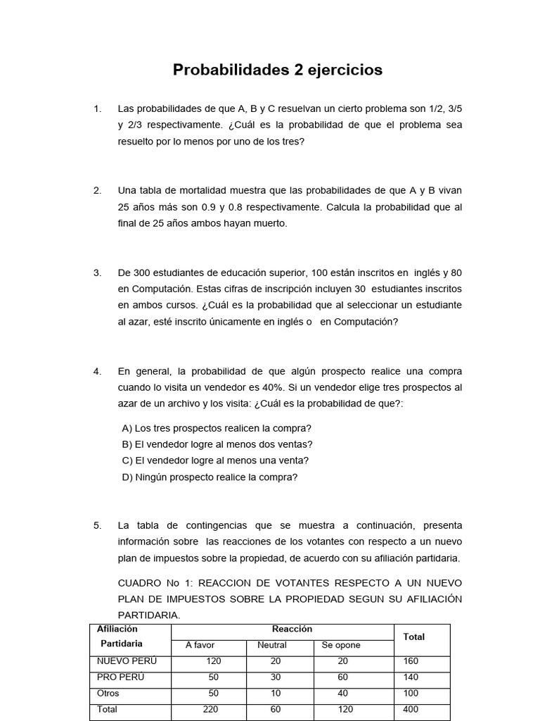 Probabilidades 2 ejercicios | PDF | Probabilidad | Desviación Estándar