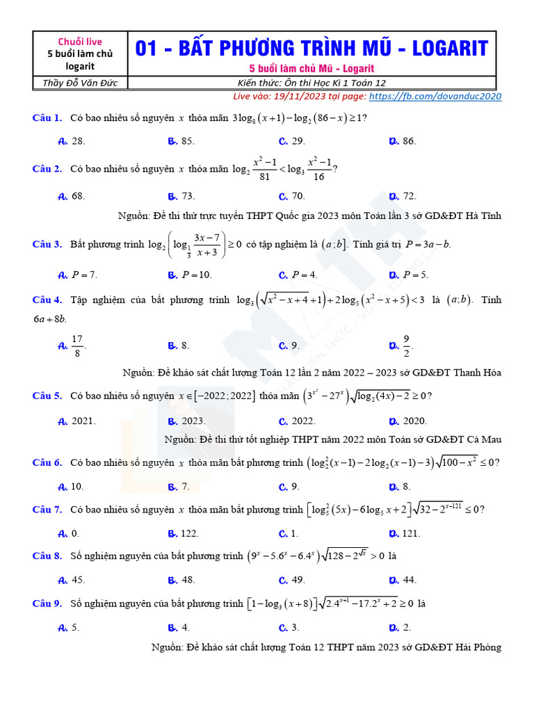 ĐVĐ - 5 Bu I Làm CH Logarit - BPT Mũ Logarit | PDF