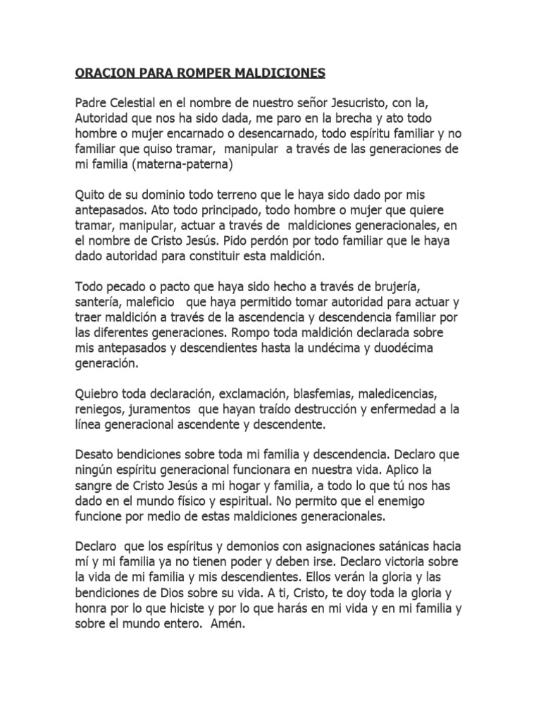 Oración para Romper Maldiciones Generacionales | PDF