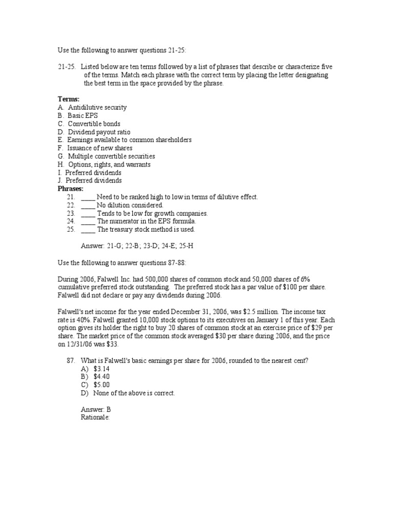 Chapter 19 Solution | PDF | Earnings Per Share | Treasury Stock