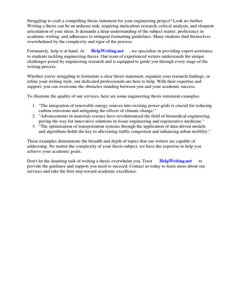 Engineering Thesis Statement Examples | Download Free PDF | Essays | Thesis