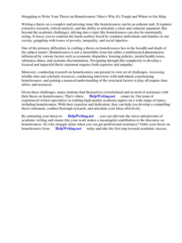 Sample Thesis Statement On Homelessness | PDF | Homelessness | Poverty