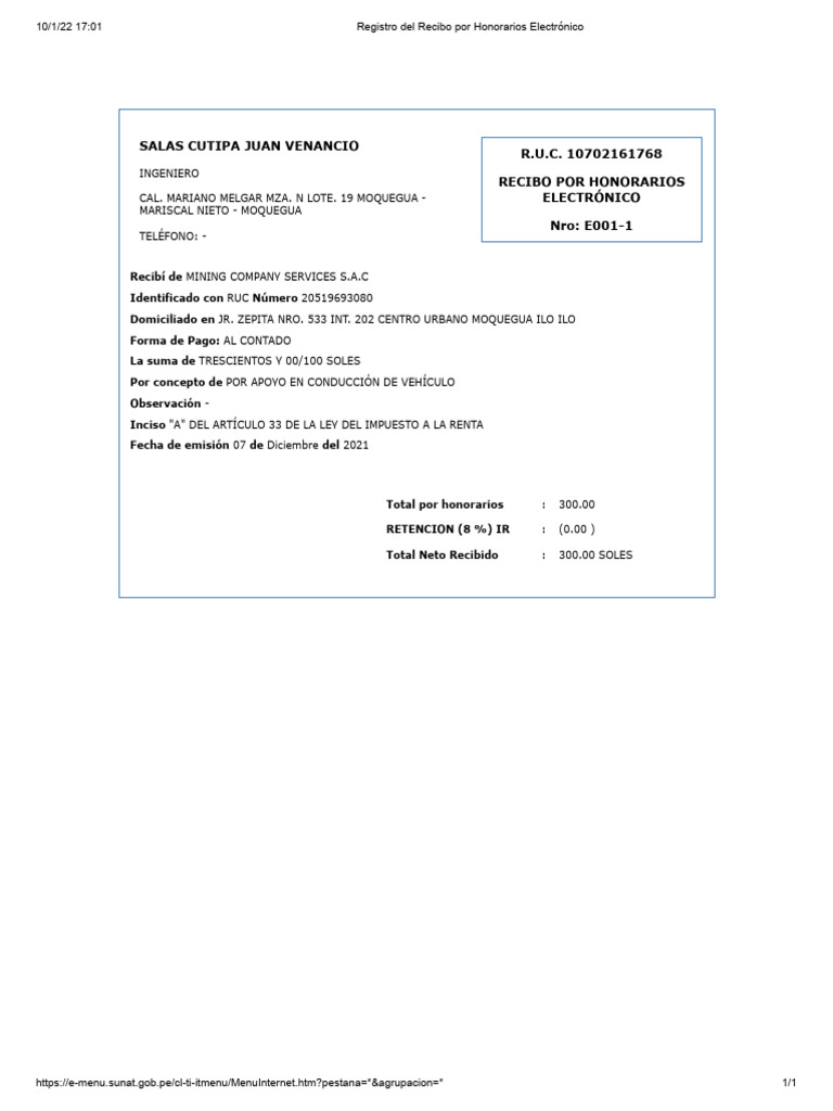 E001- 01 SALAS CUTIPA JUAN VENANCIO | PDF