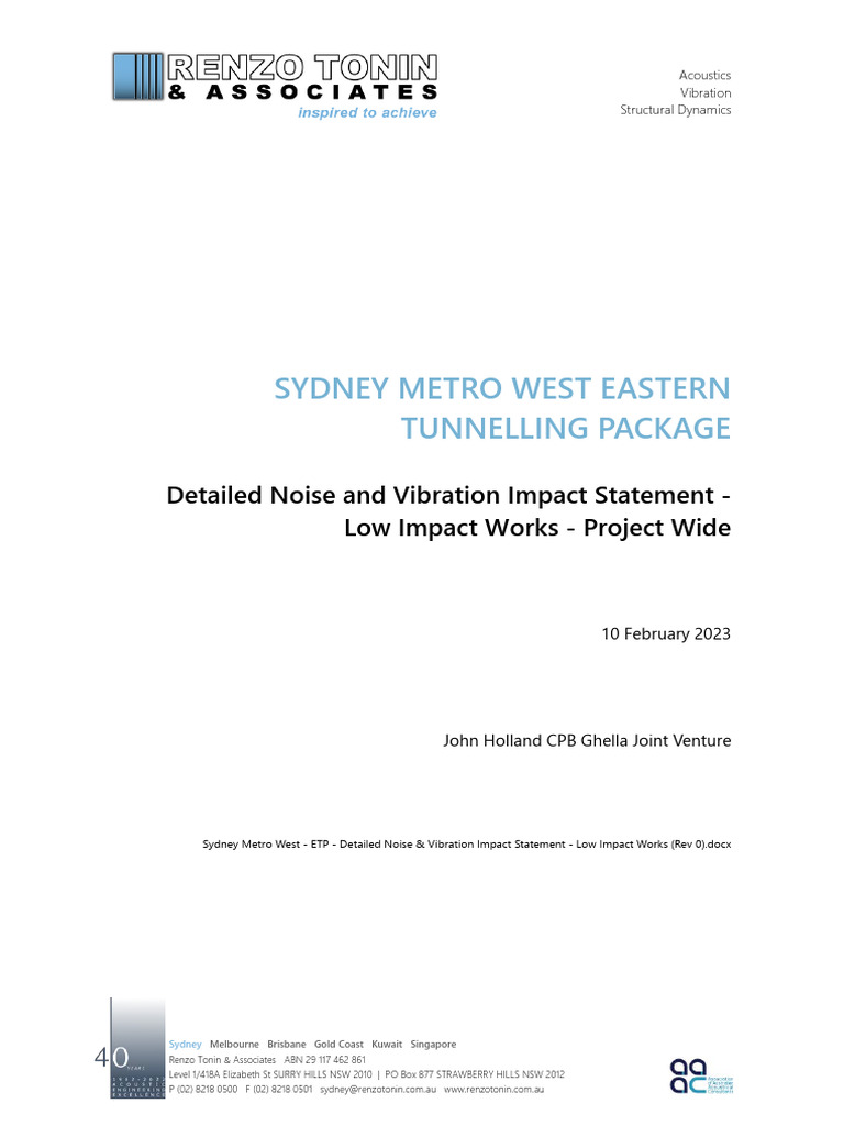 Sydney Metro West ETP Detailed Noise Vibration Impact Statement Low ...