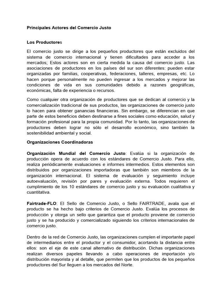 Principales Actores Del Comercio Justo | PDF | Comercio justo | Comercio