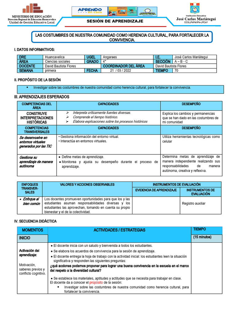 SESION_1_CC_SS_4_A_B_C_DAVID | PDF | Aprendizaje | Maestros