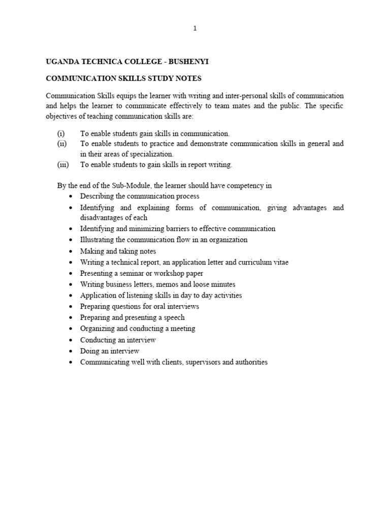 Communication Skills Study Notes | PDF | Communication | Nonverbal ...