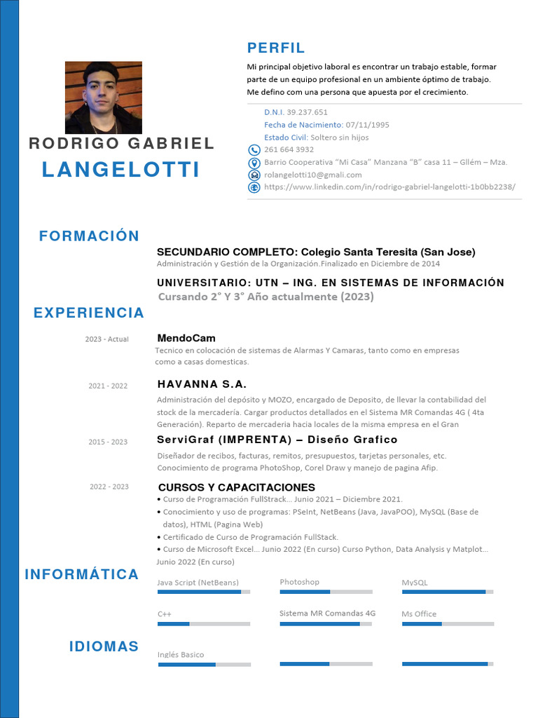 RODRIGO LANGELOTTI Curriculum | PDF | Informática | Software de la aplicacion