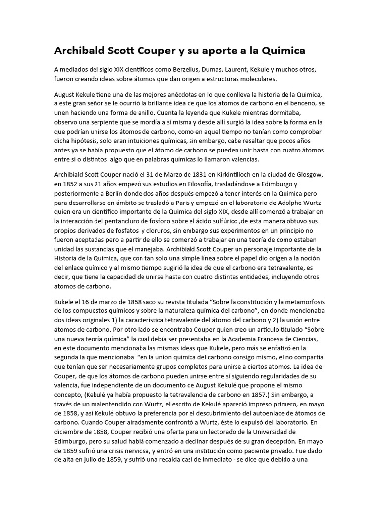 Aportes de Archibald Scott Couper a la Química | PDF | Química ...