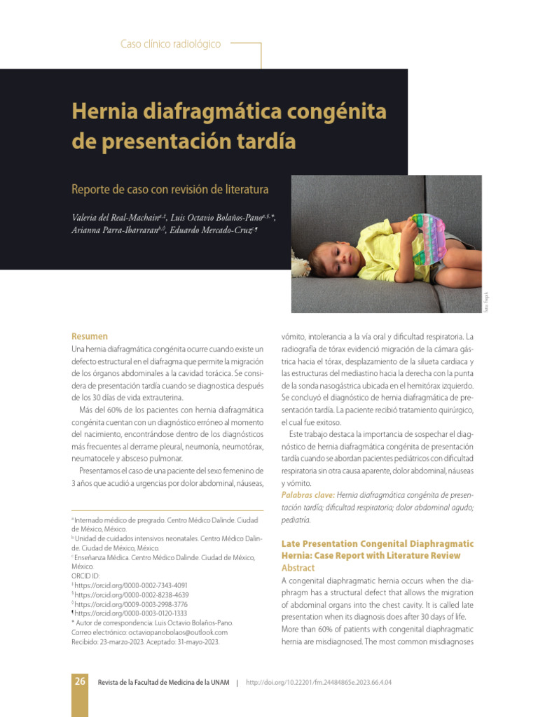 Hernia Diafragmática Congénita de Presentación Tardía Reporte de Caso Con Revisión de Literatura ...